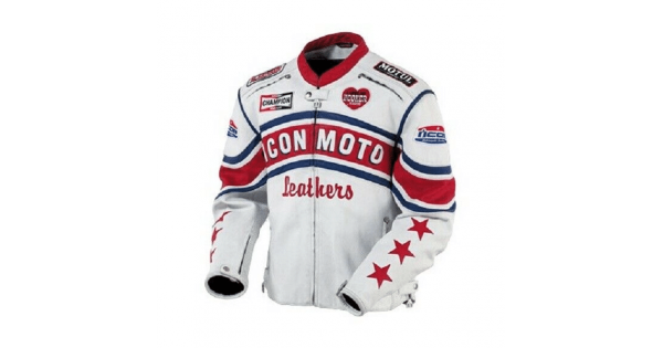 White Icon Moto Leather Jacket With CE Armor Icon Daytona Jacket