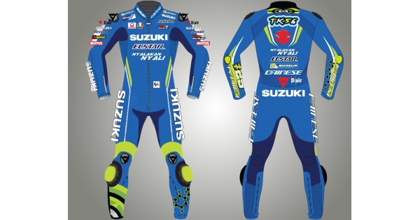 Suzuki Blue Biker Two Peace Leather Suit S To 6XL