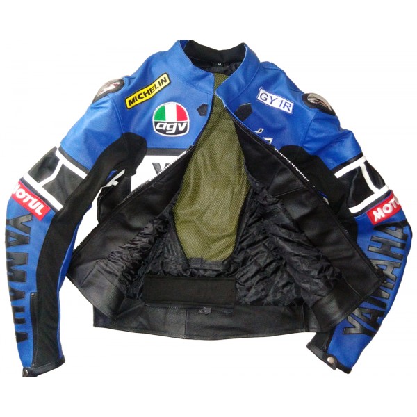 Yamaha YZF-R1 46 Blue Black Motorbike Leather Jacket Men