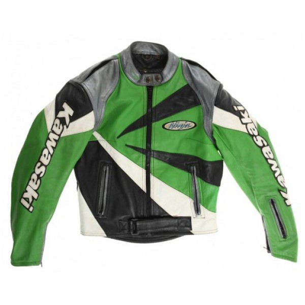 KAWASAKI NINJA MOTORCYCLE GREEN BLACK BIKER LEATHER RACING JACKET