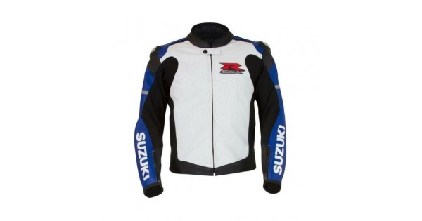 Blue-White Mens Medium Suzuki GSX-R Leather Jacket
